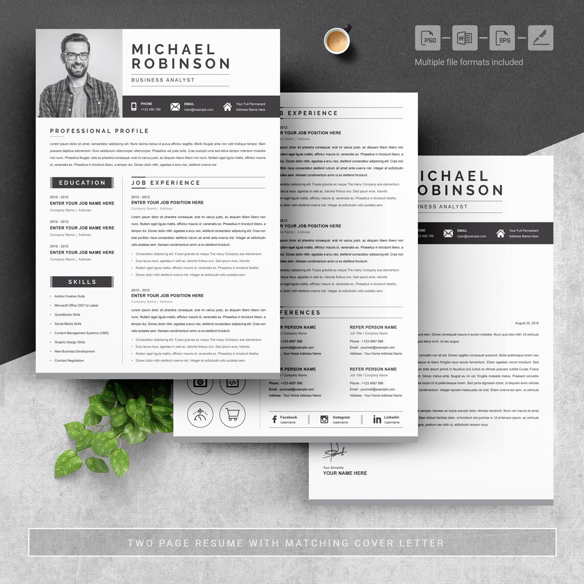 Professional Resume Template MS Word CV Design 2 Pages Best Curriculum ...