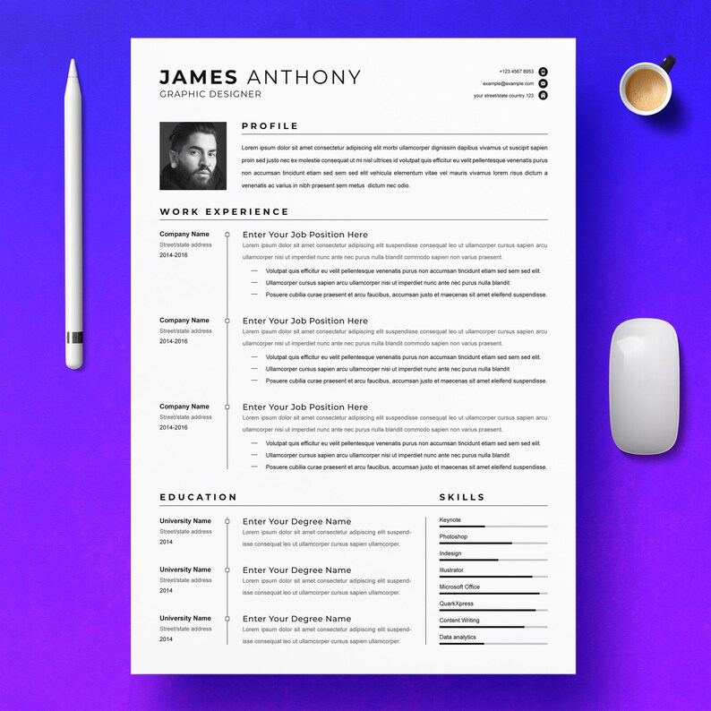 CV Resume Template With Photo Paper Stationery CV Template - Etsy