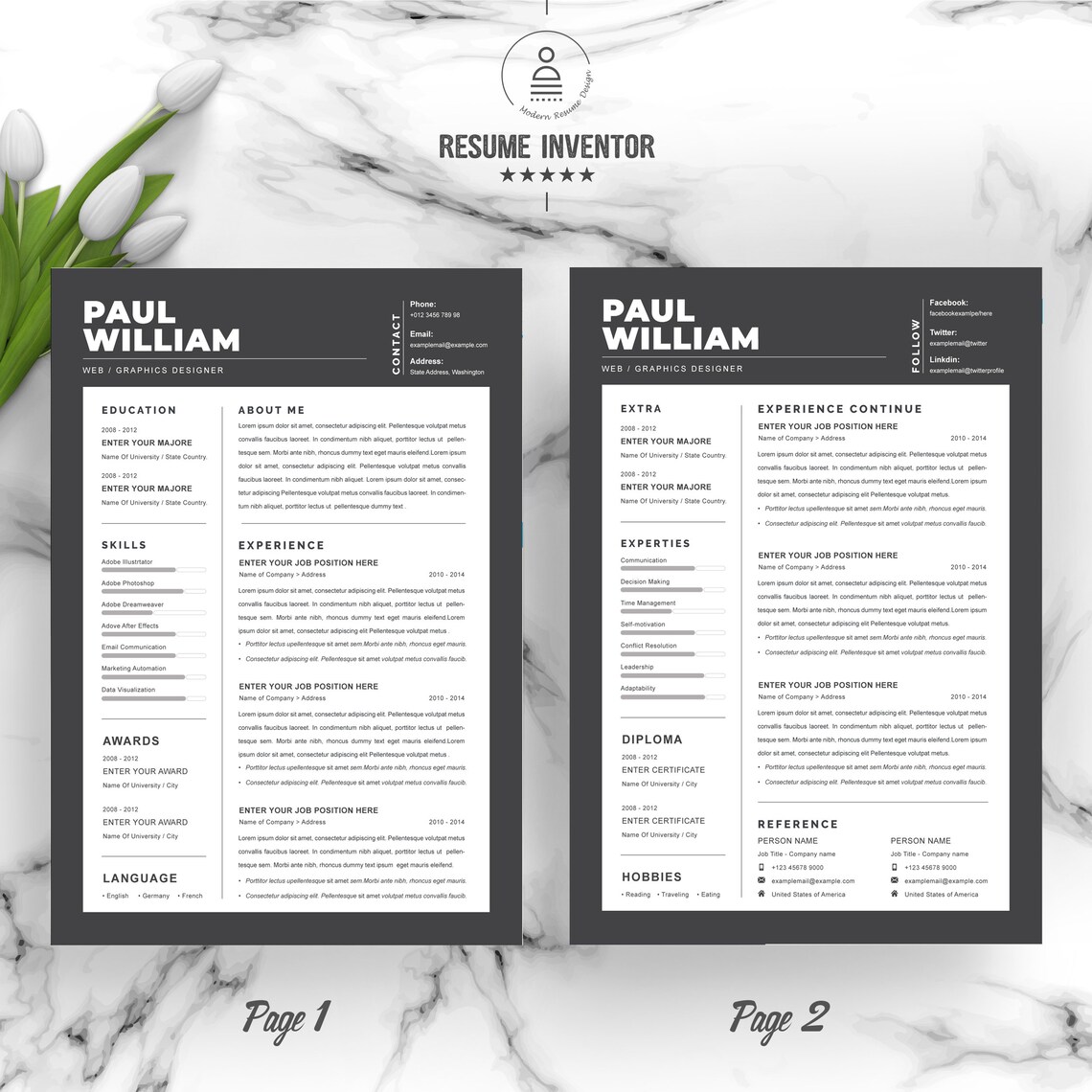 Resume Templates With Border Professional Resume Template Cv Template ...