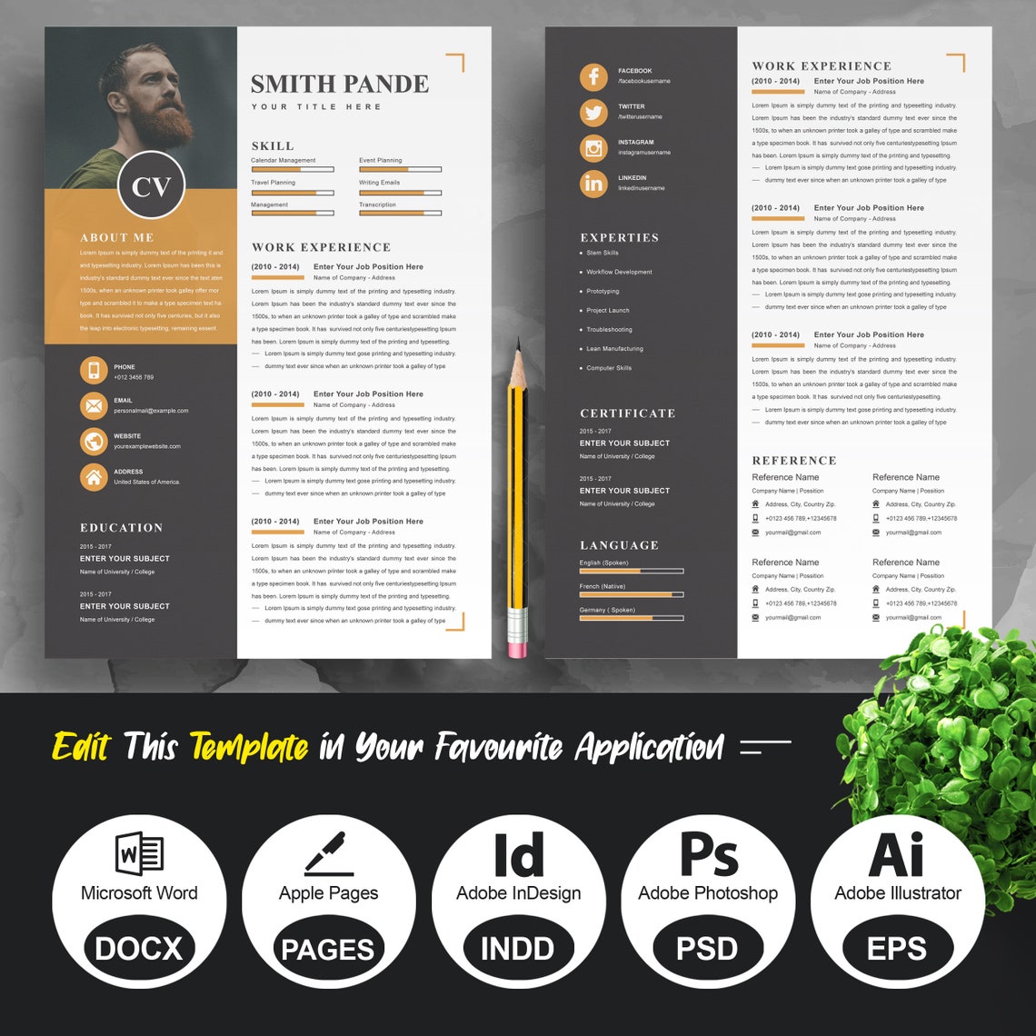 3 Page Resume Template Cover Letter and References Template for MS Word ...