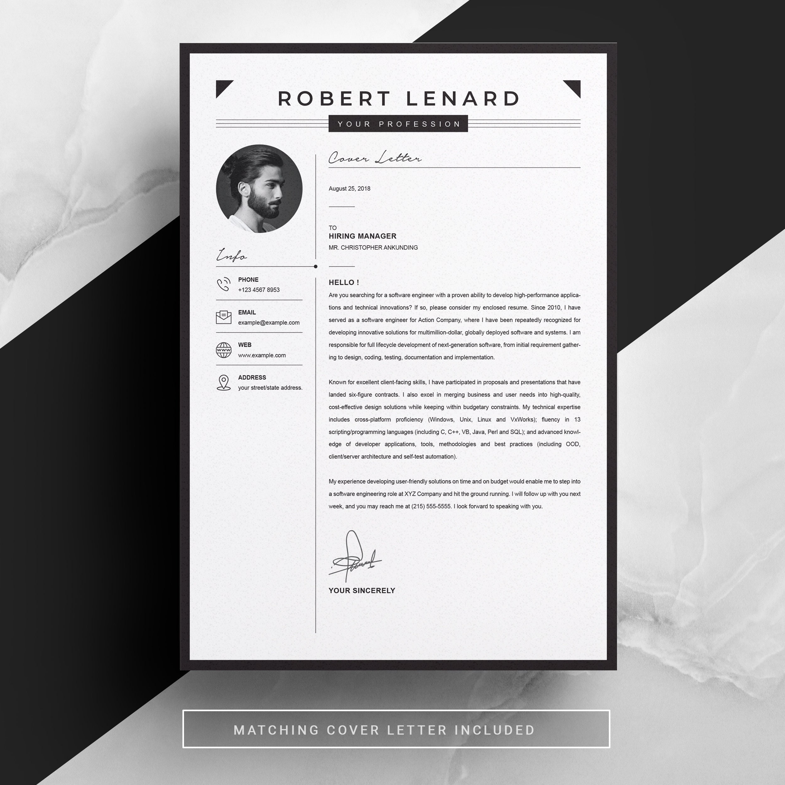 Modern Resume / CV Template With Cover Letter - Etsy