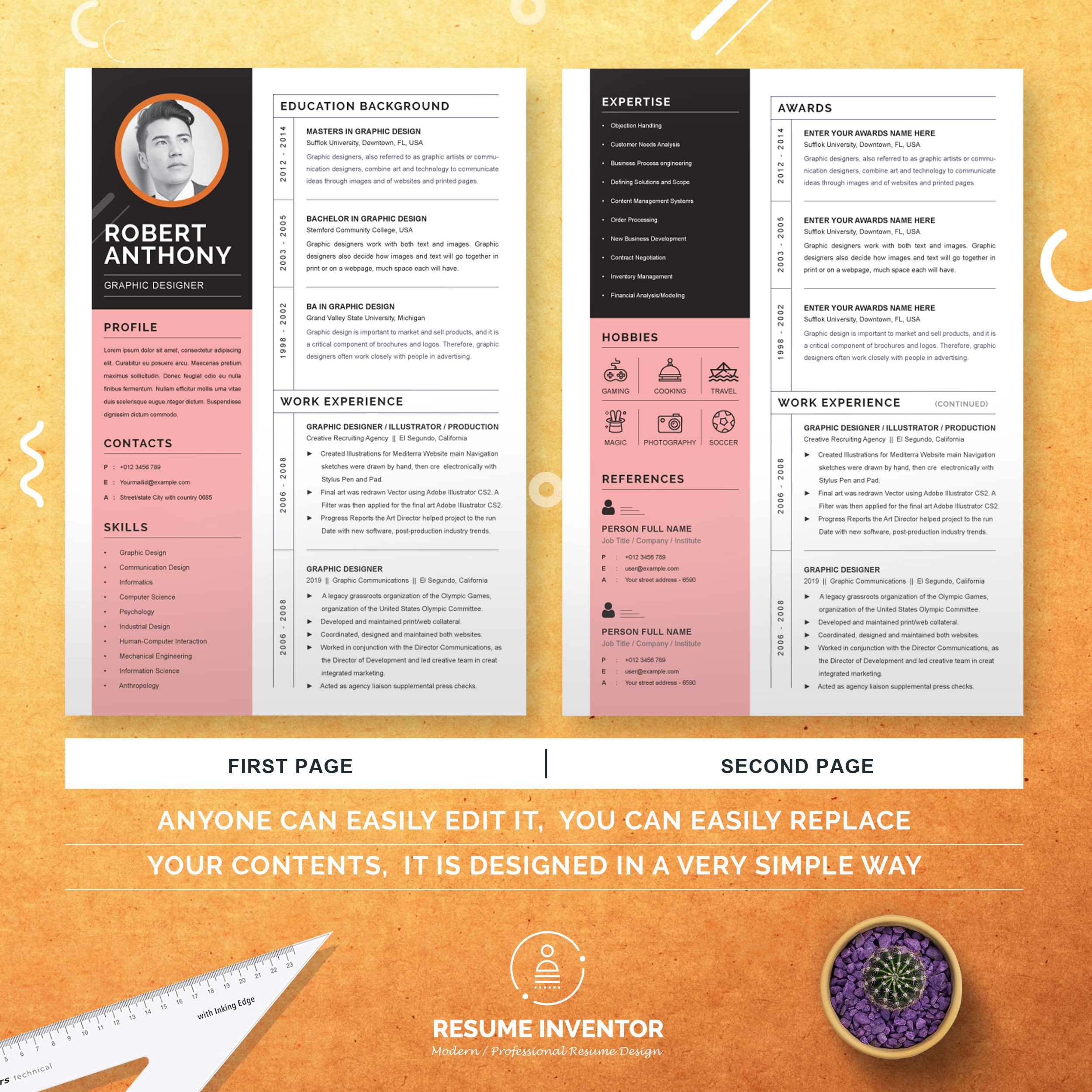 Professional Graphic Designer Simple Resume Template Word - Etsy