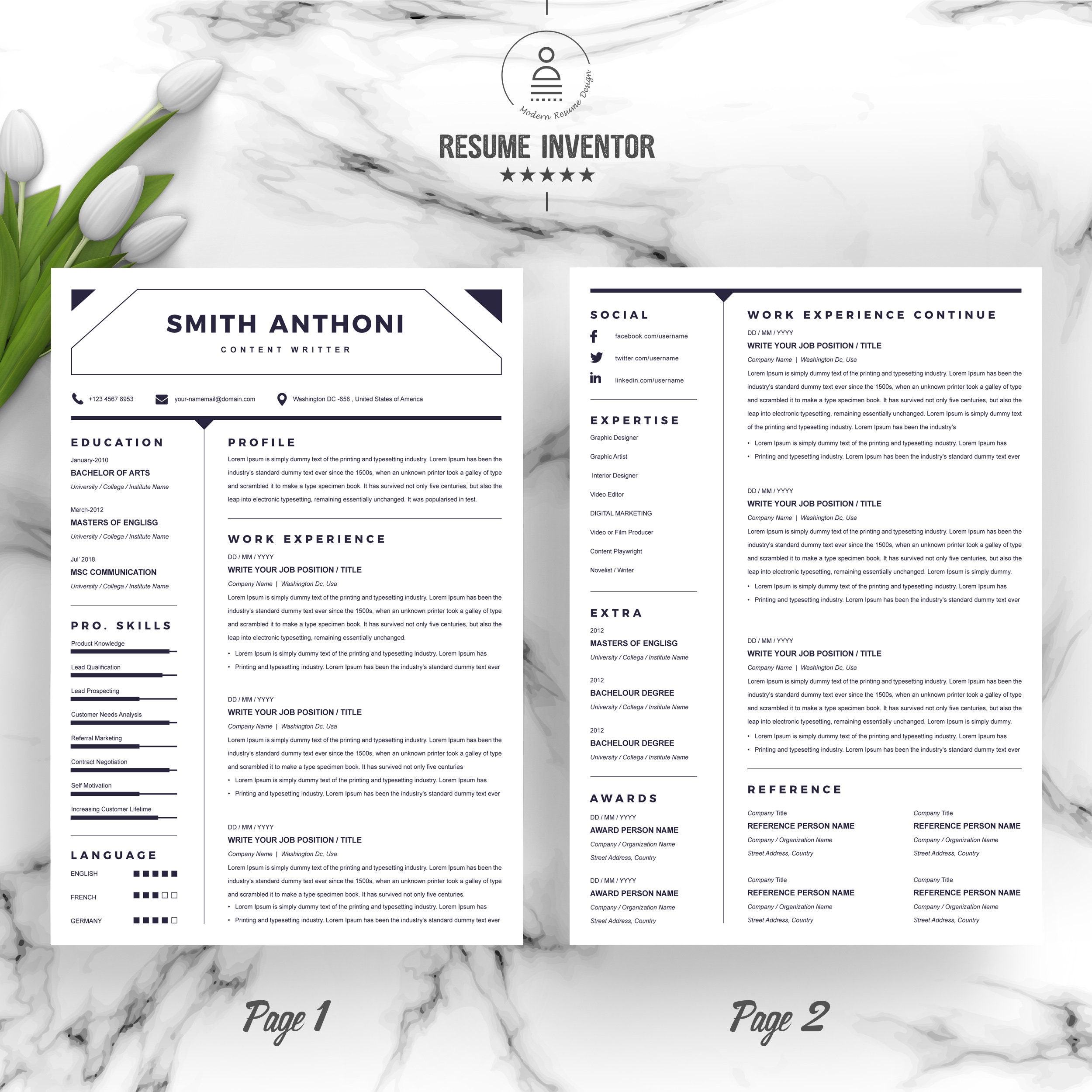 Simple Clean Resume Template for Word Modern Minimal Design - Etsy