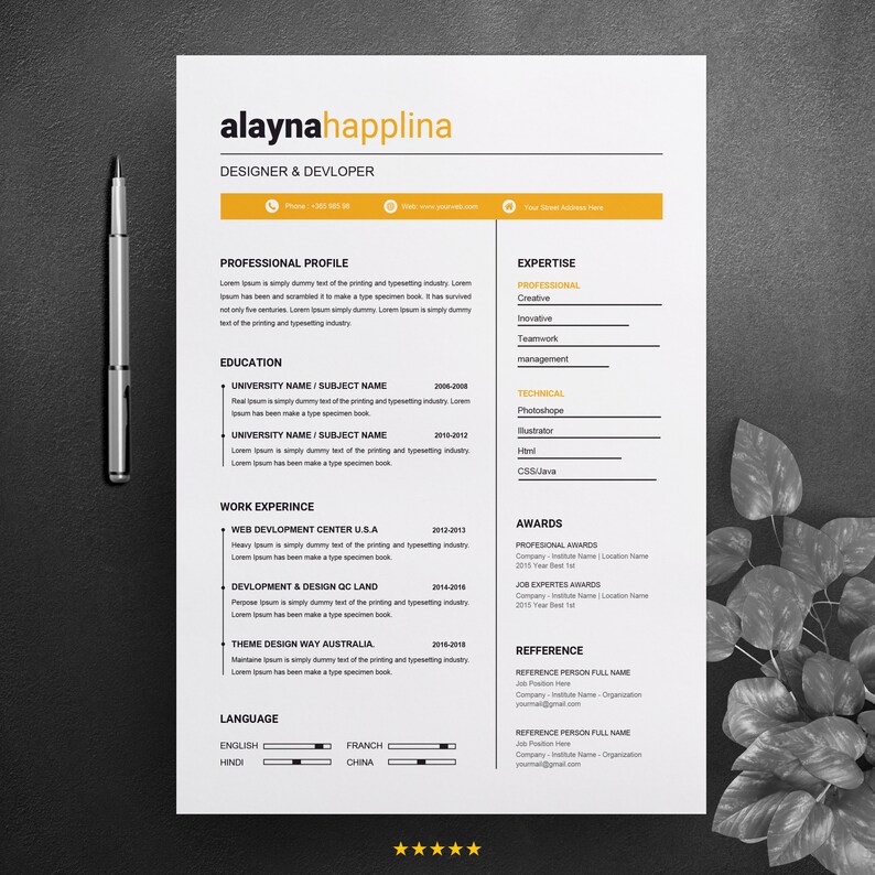 Simple Resume / CV Design Template 2 Page MS Word Old Style Apple Pages ...