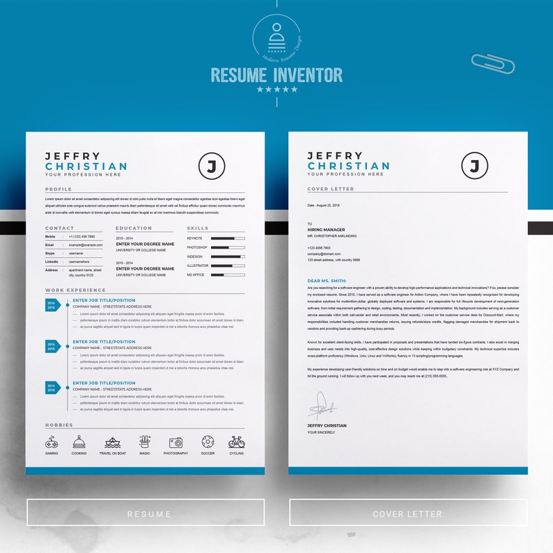 One Page Resume Template Instant Download, Cv Template Professional ...