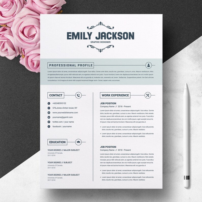 Resume CV Design MS Word Template With Cover Letter Instant - Etsy