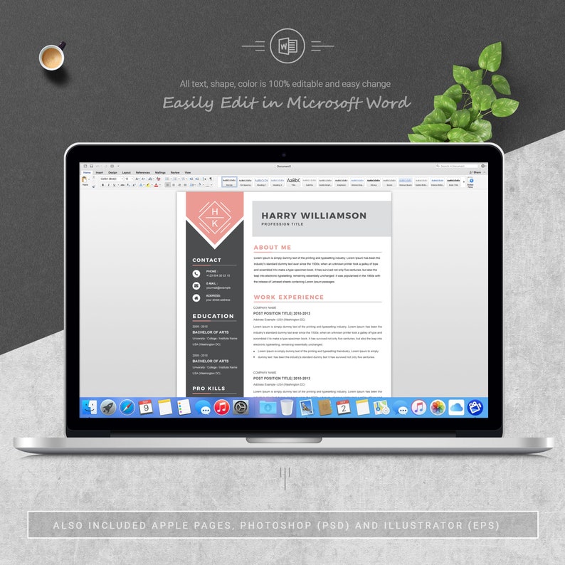 One Page Resume Template Cover Letter Template Reference - Etsy