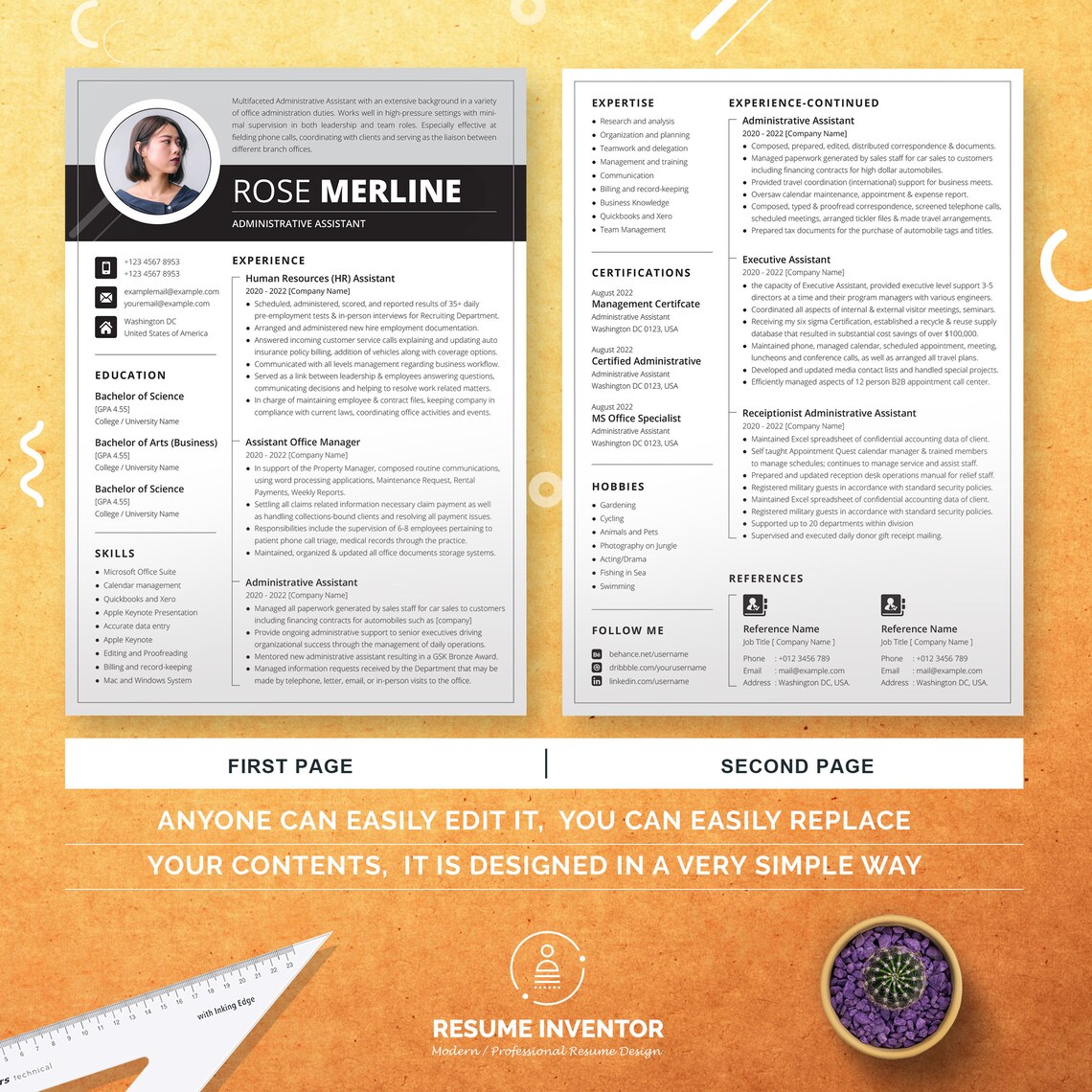 Creative HR Resume Template With Cover Letter Professional - Etsy