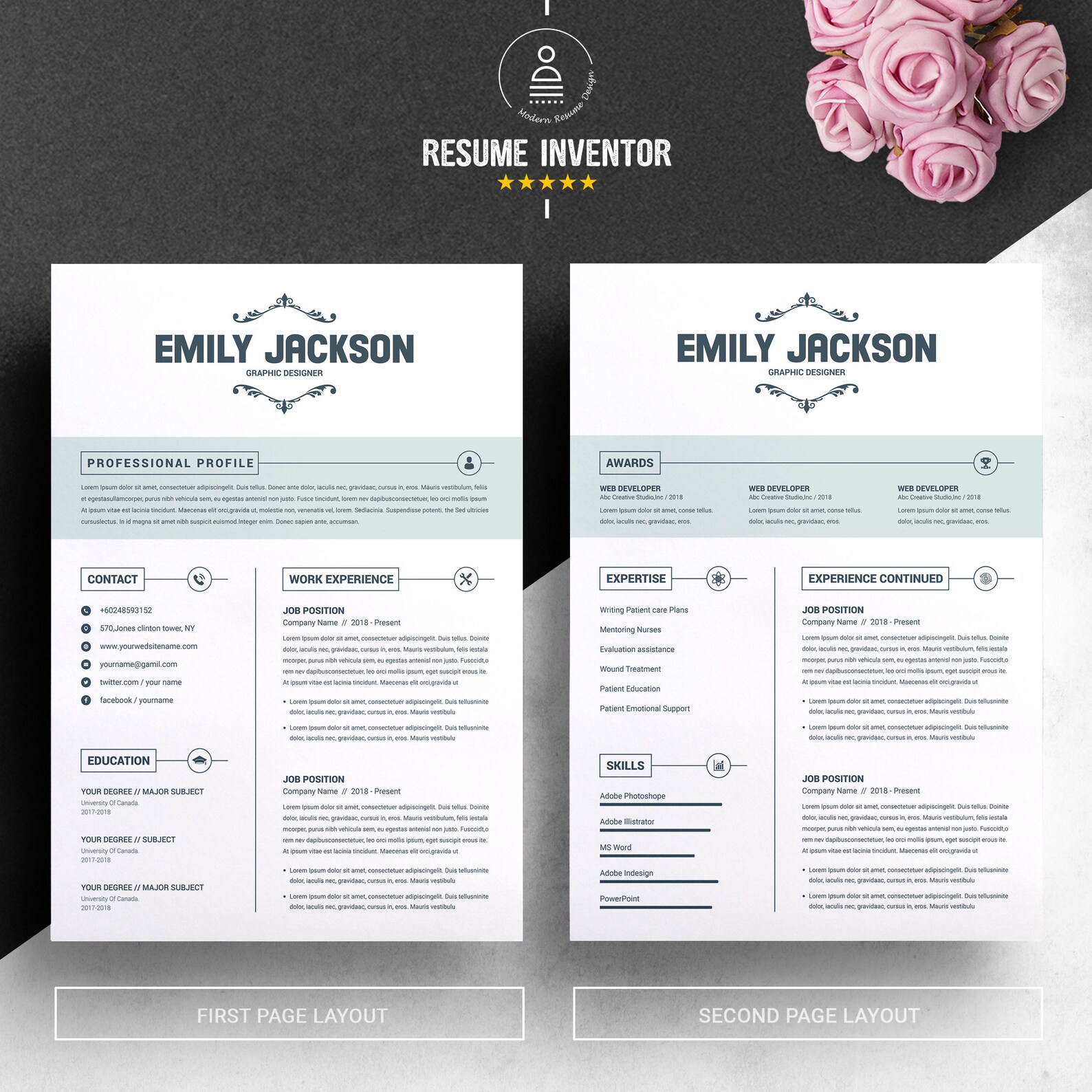 Resume CV Design MS Word Template With Cover Letter Instant - Etsy