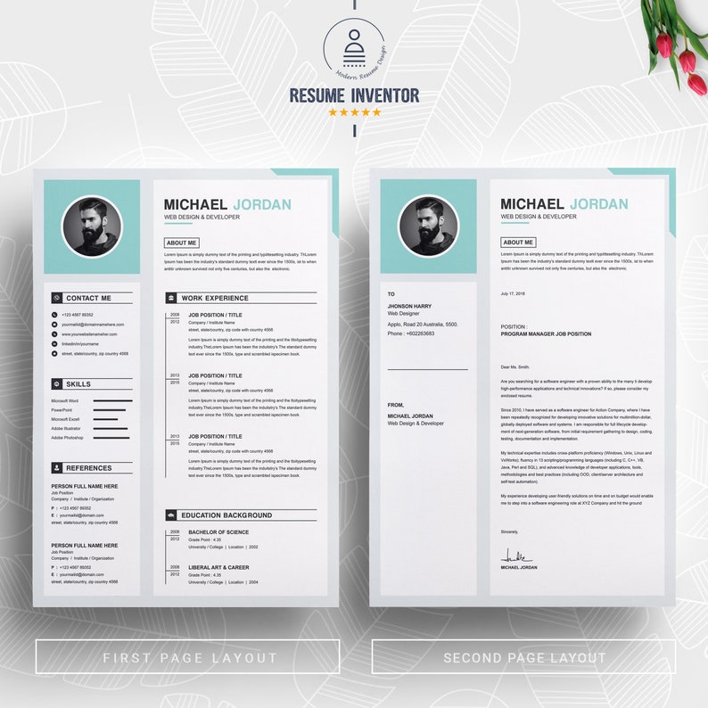 One Page Clean and Professional Resume Design Template MS Word Apple ...
