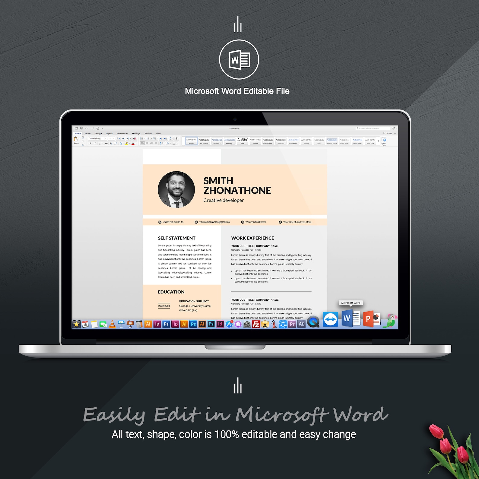 Resume CV Design Template MS Word Resume Professional and Creative ...