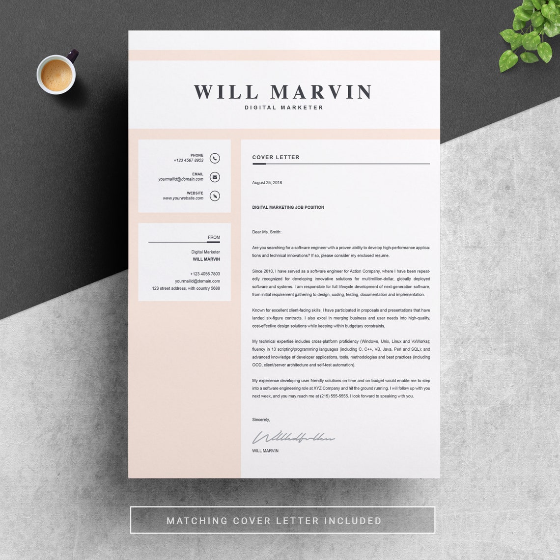 Resume Template 5 Pages CV Template Cover Letter References for MS Word ...