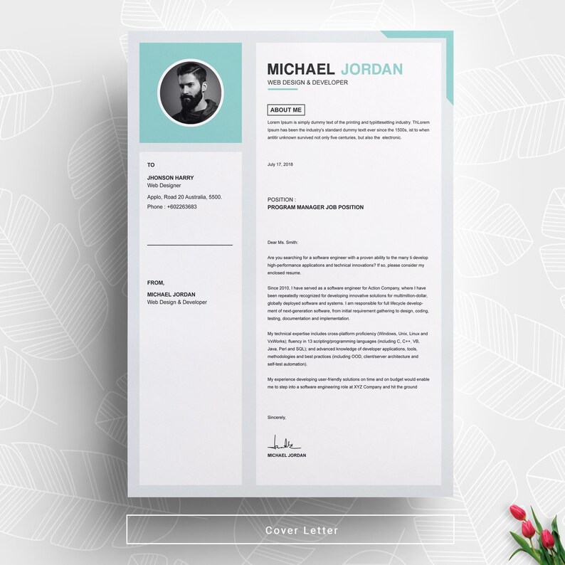 One Page Clean and Professional Resume Design Template MS Word Apple ...