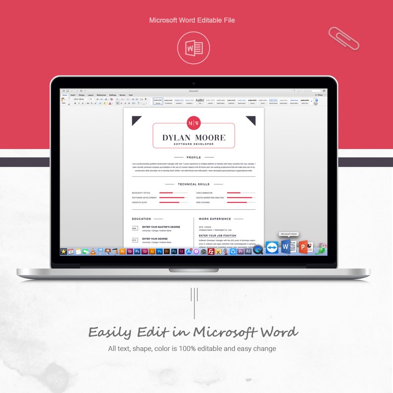 Modern and Clean Resume Template 4 Pages With 2 Style MS Word Templates ...