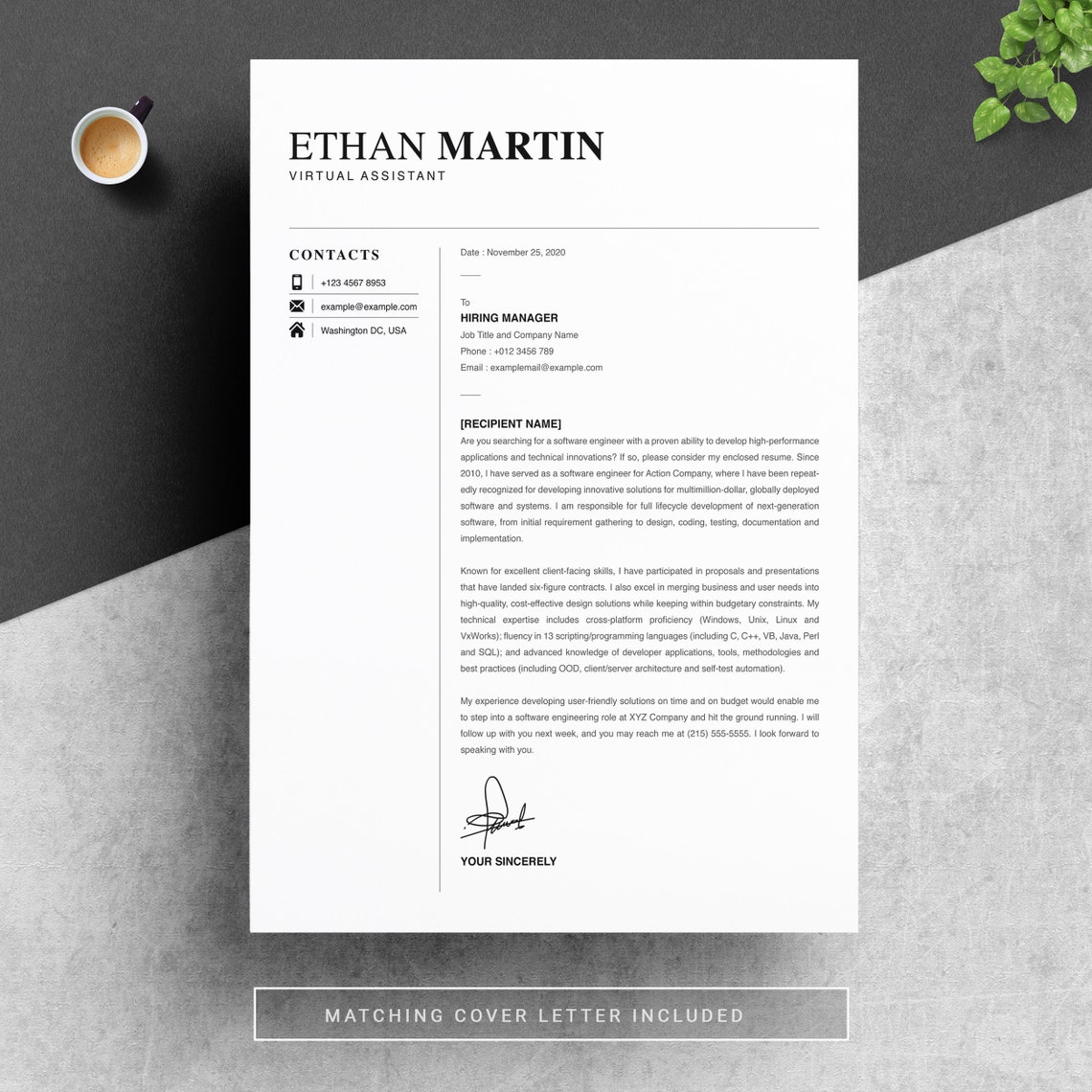 Resume Template Cover Letter References Modern Resume - Etsy