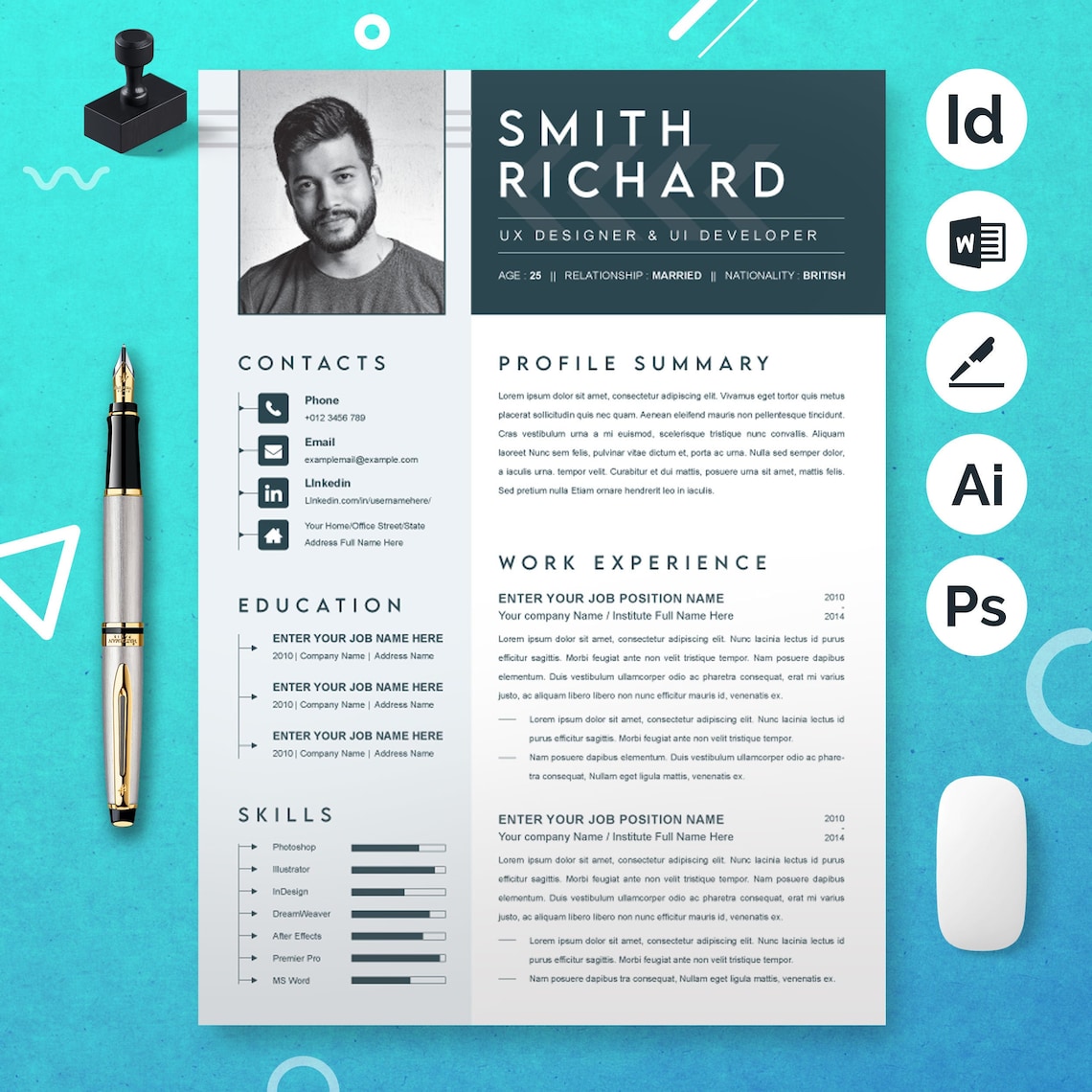 Clean and Modern Resume Template Word CV Template Cover Letter ...