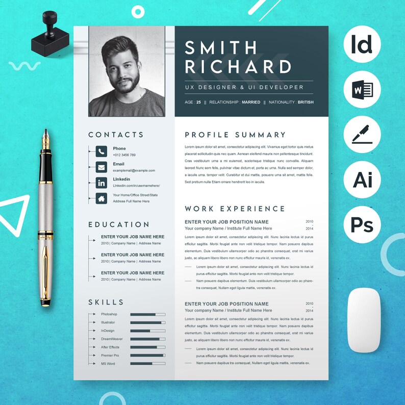 Clean and Modern Resume Template Word CV Template Cover Letter ...