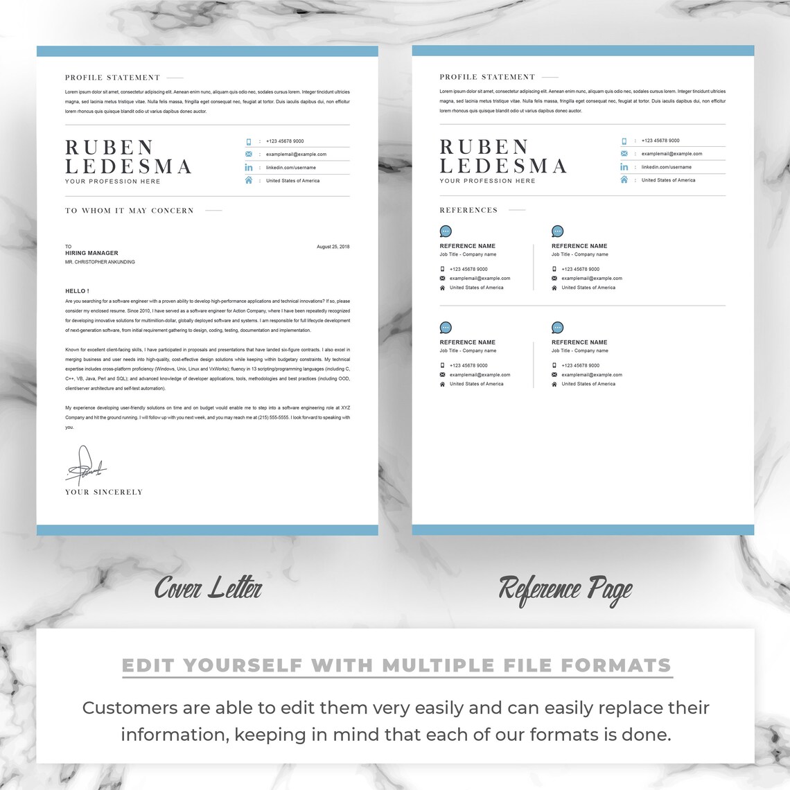 CV Template With MS Word Cover Letter - Etsy