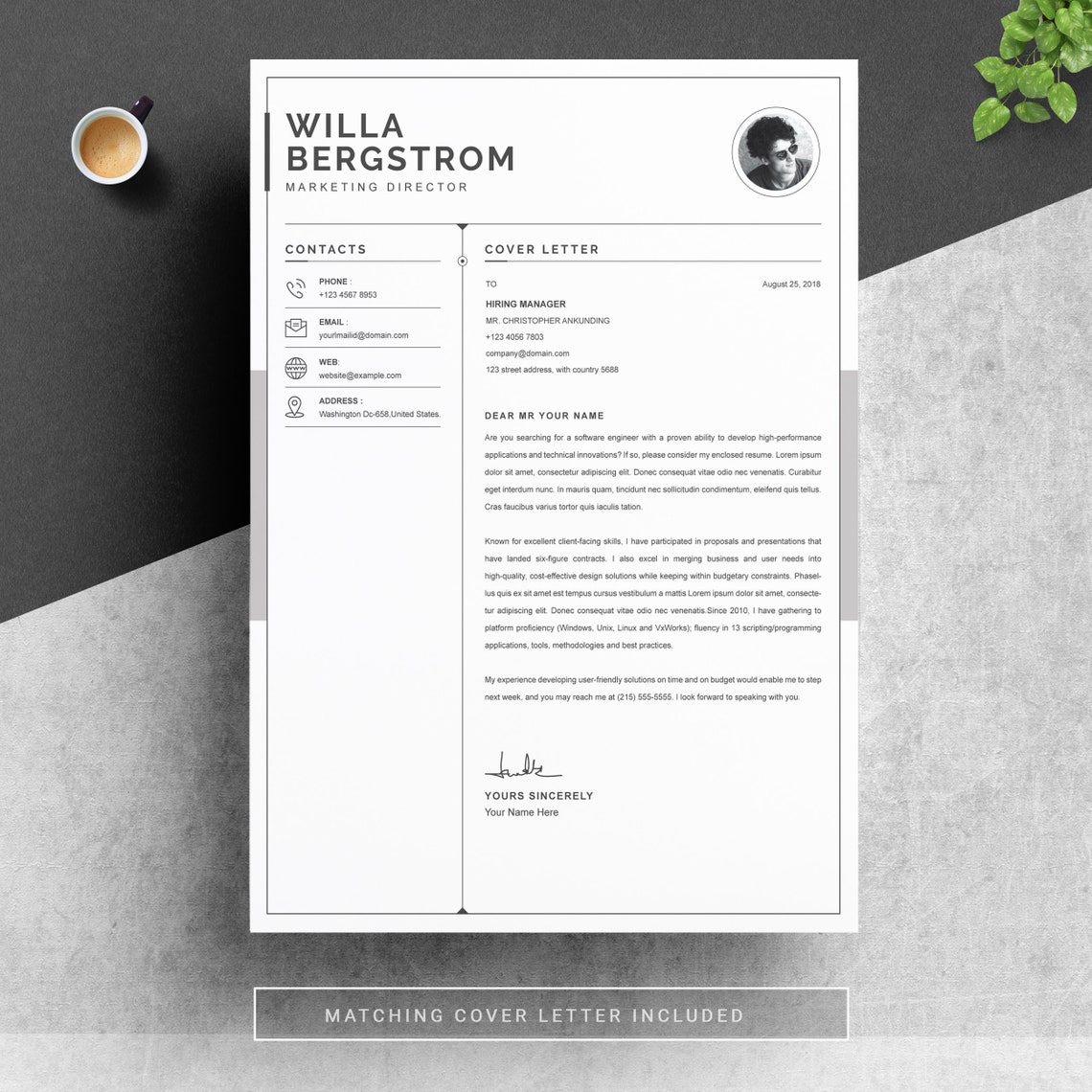 CV Resume Template With Photo, Paper Stationery, CV Template, Modern ...