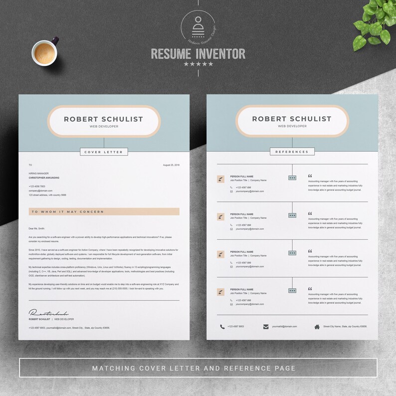 Modern & Professional Resume Template for Word CV Resume Cover Letter 2 ...