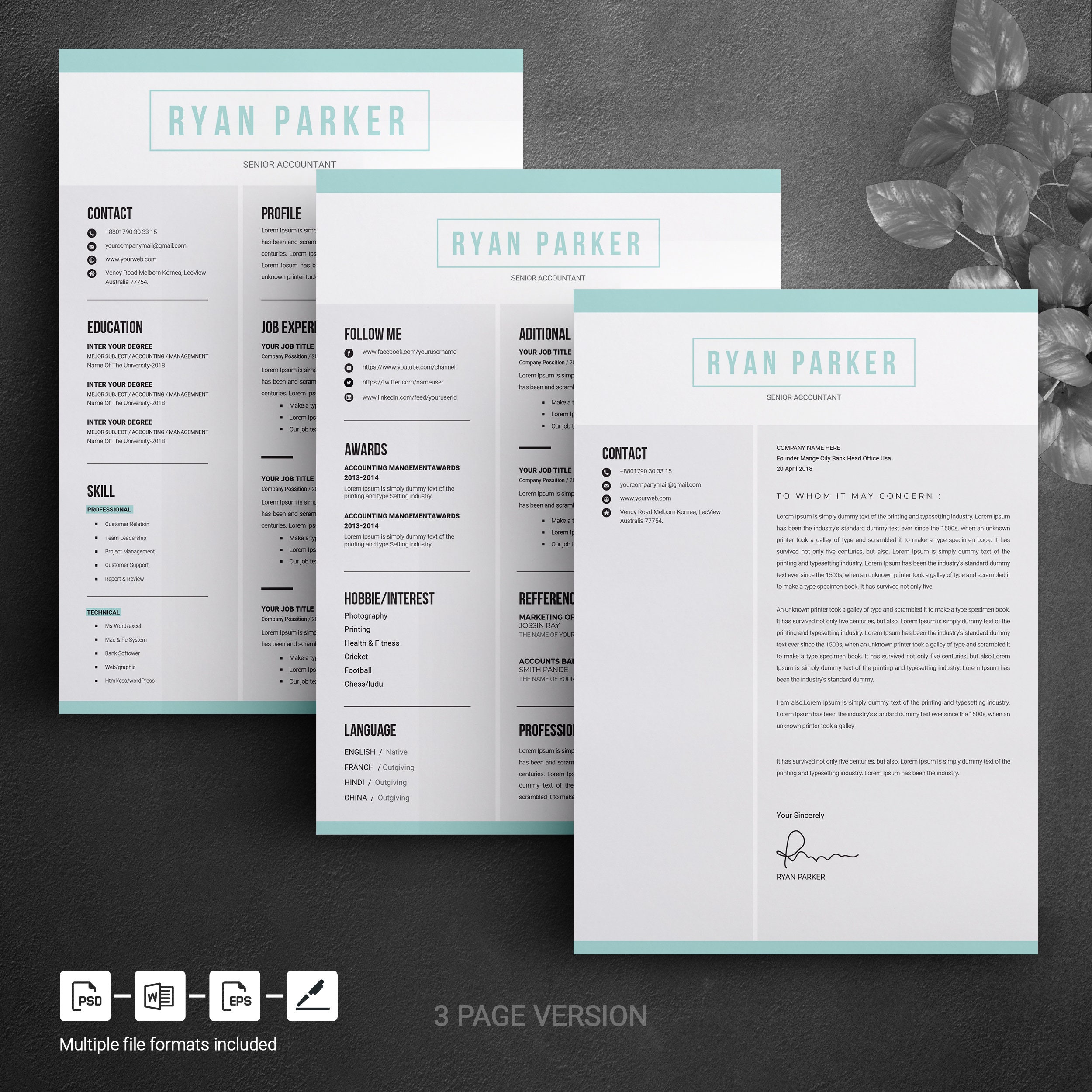 Resume Template Modern & Professional Resume Template for Word CV ...