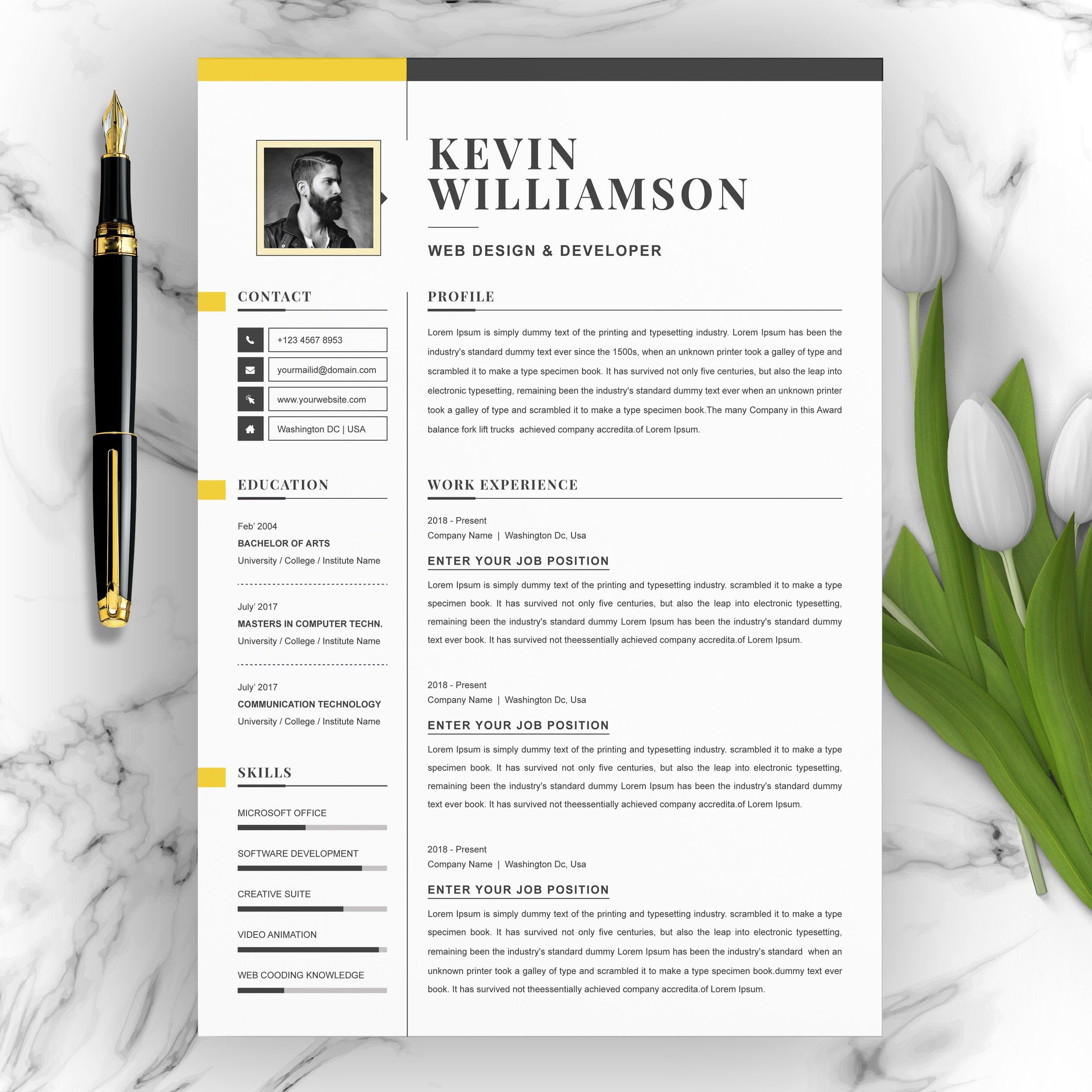 Professional 3 Page Resume Template / CV, Extra Page, Cover Letter A4 ...