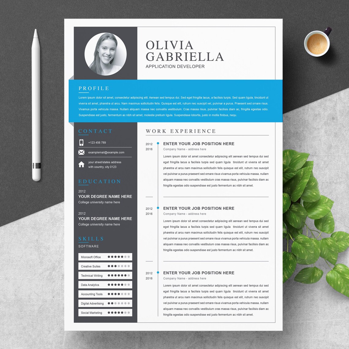 Creative & Modern Resume / CV Template for Word AND Pages - Etsy Canada