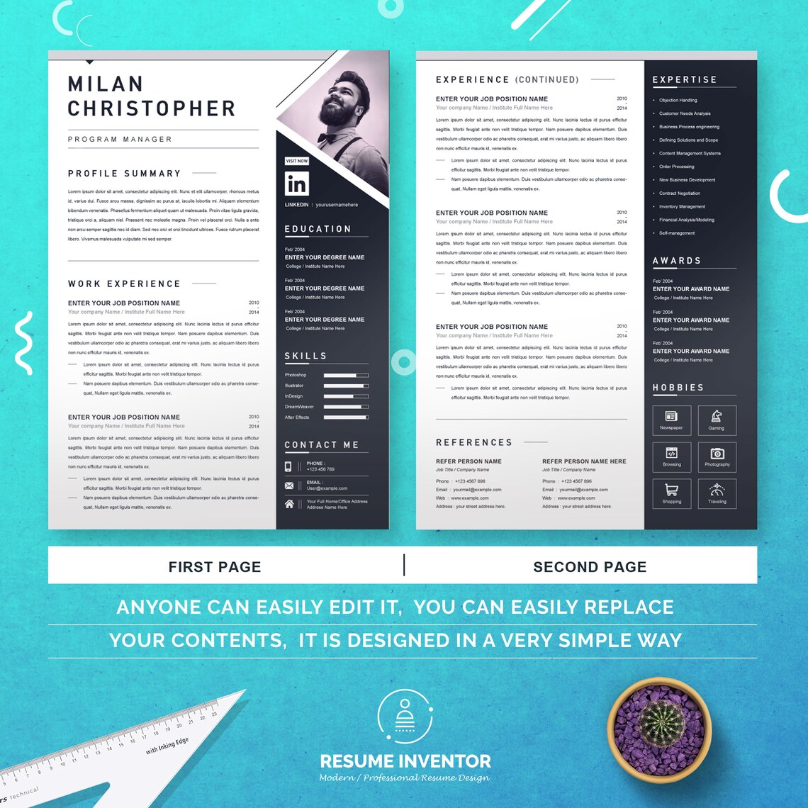 2 Page Professional Simple Graphic Designer Resume Template Word Clean ...
