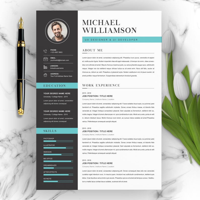 Professional Resume Template MS Word CV Design 2 Pages Best Curriculum ...