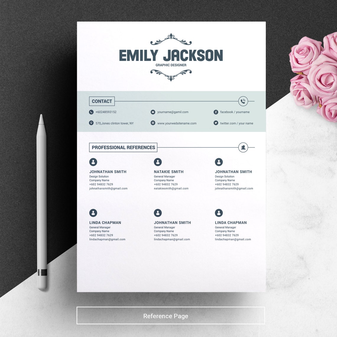 Resume CV Design MS Word Template With Cover Letter Instant - Etsy