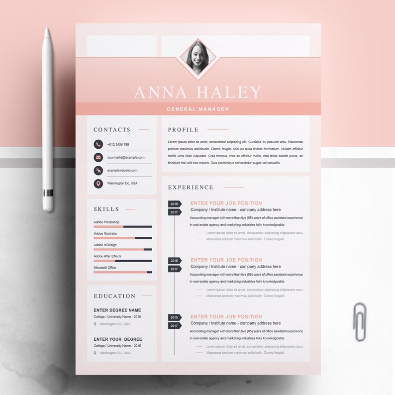 Creative and Modern Resume / CV Template - Etsy