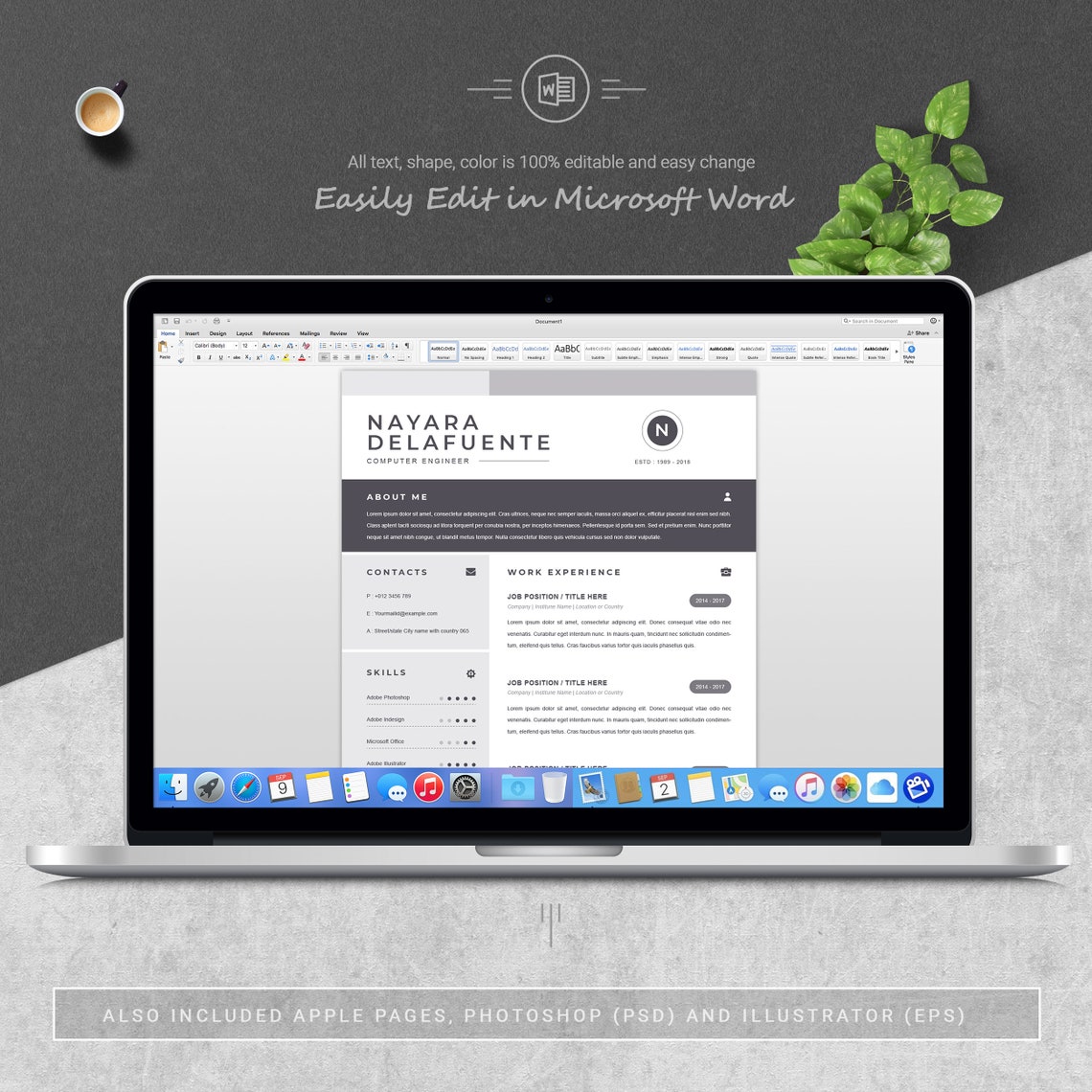 One Page Professional Resume Template - Etsy