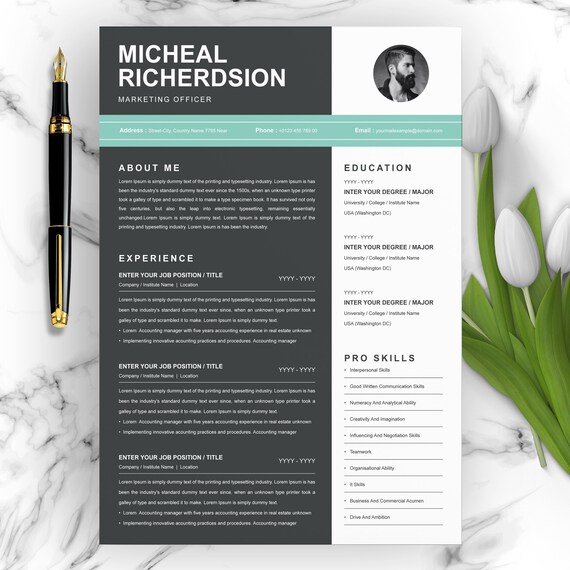 Modern Resume Template Format word Apple Pages Photoshop | Etsy