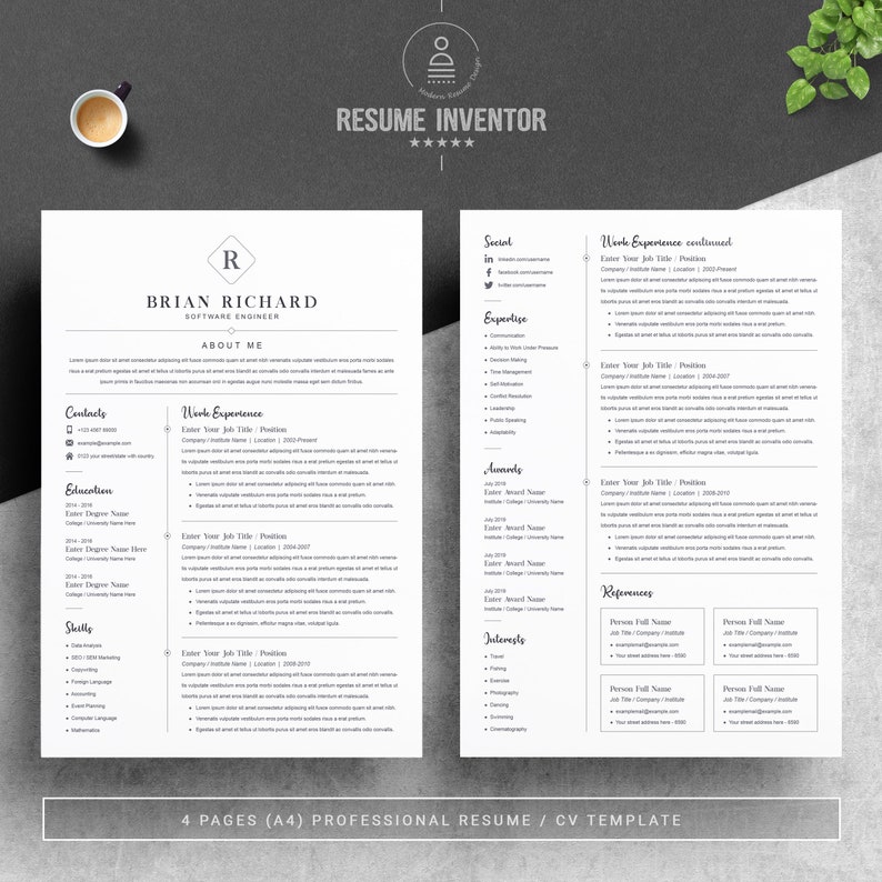 Clean Word Resume / CV Template Curriculum Vita - Etsy
