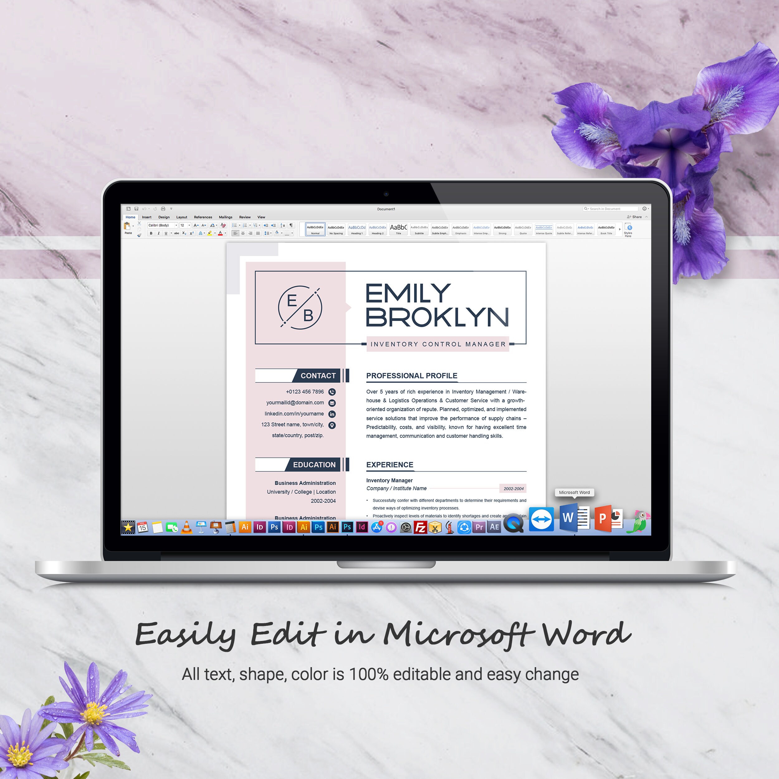 Resume Template | Modern, Creative and Professional Word CV + Cover ...