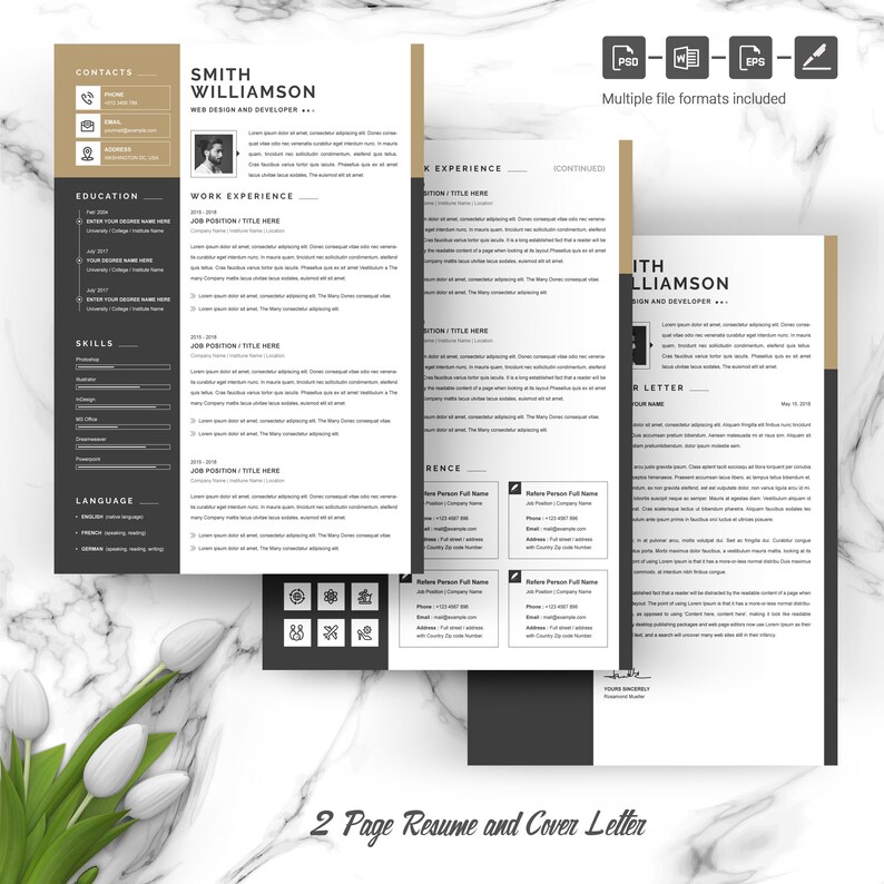 Modern Resume Template, Cover Letter, Word, Mac,a4, CV Template ...