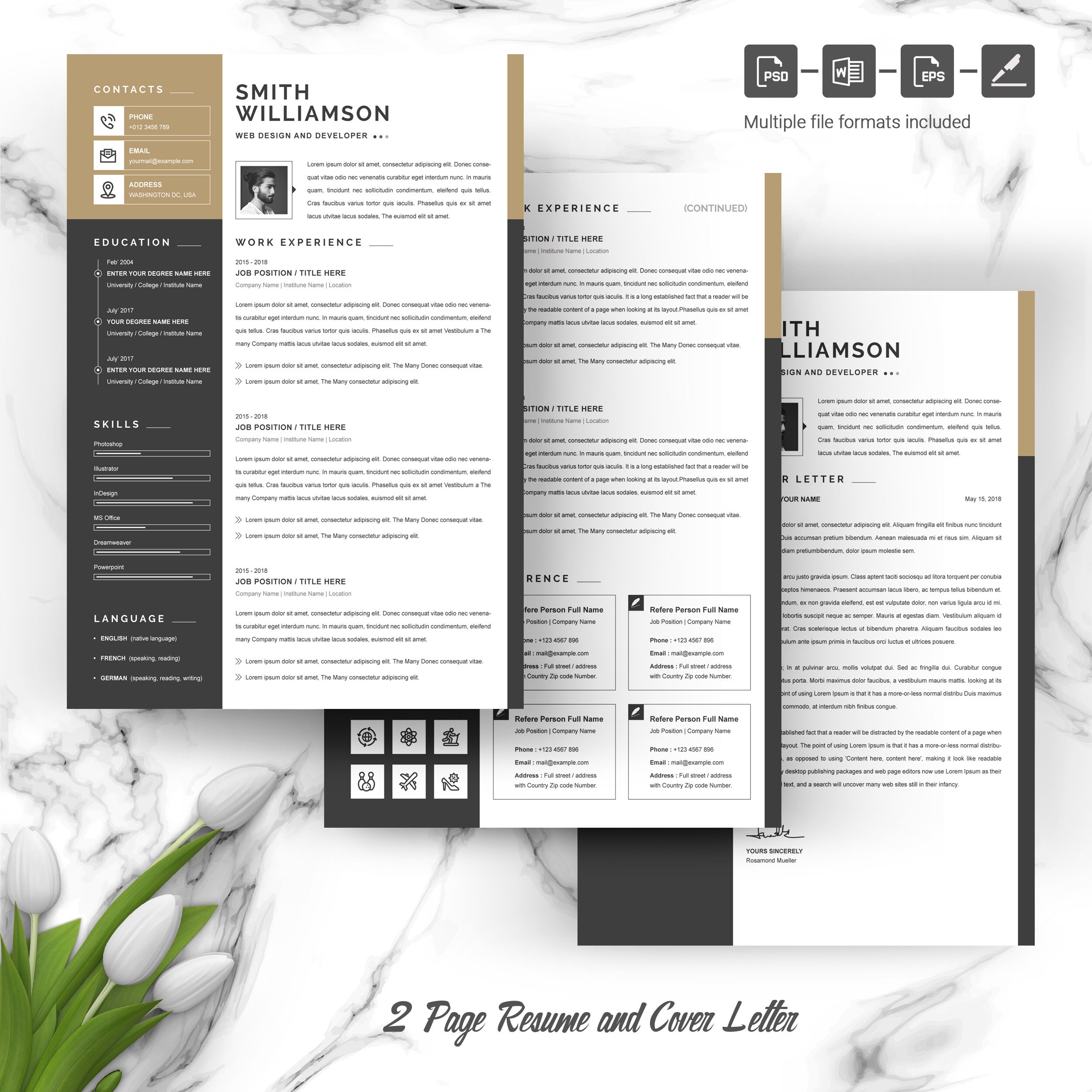 Modern Resume Template, Cover Letter, Word, Mac,a4, CV Template ...