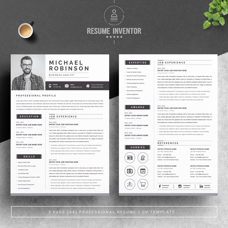 Professional Resume Template MS Word CV Design 2 Pages Best Curriculum ...