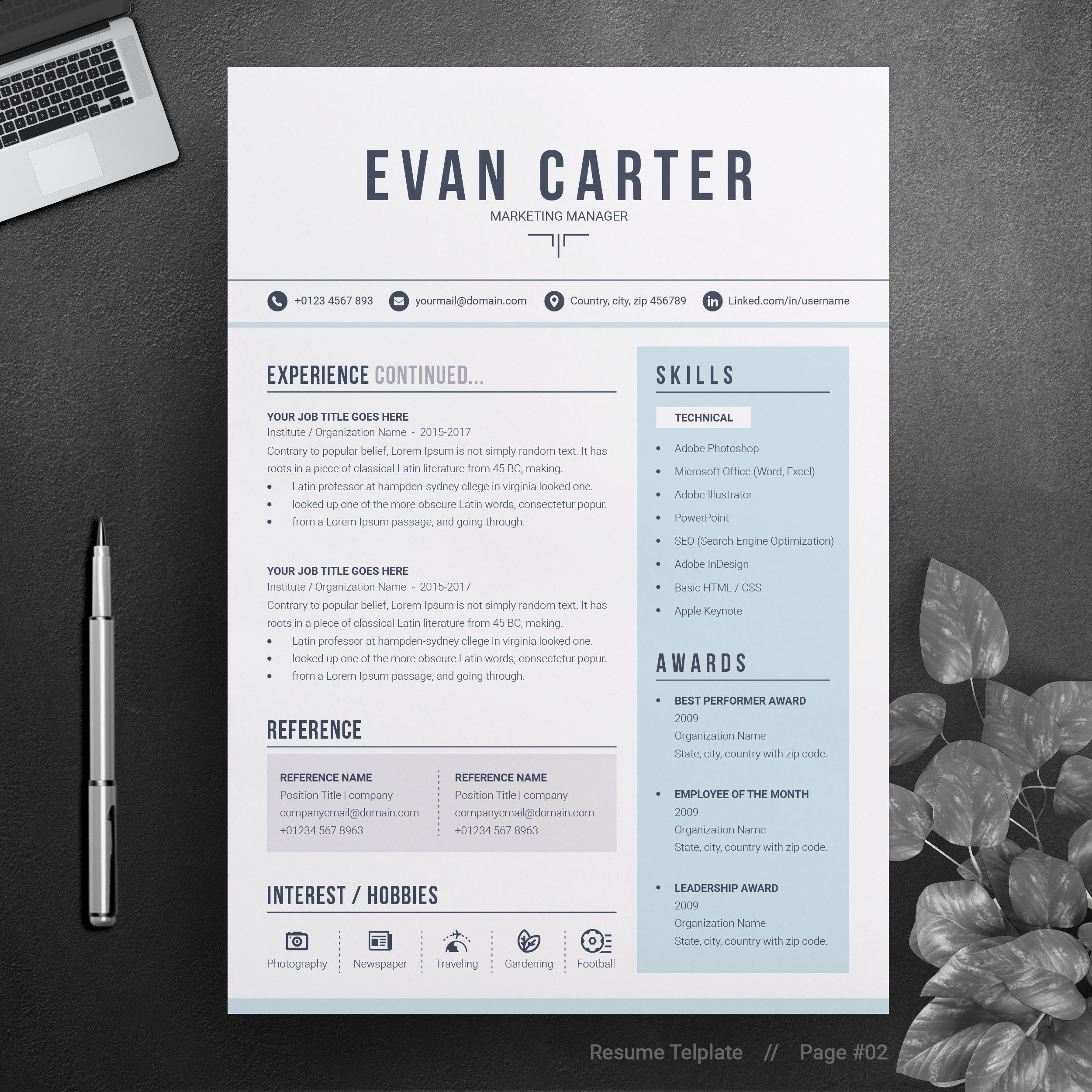 Simple Clean Resume Design Word Template Two Page Modern, Professional ...