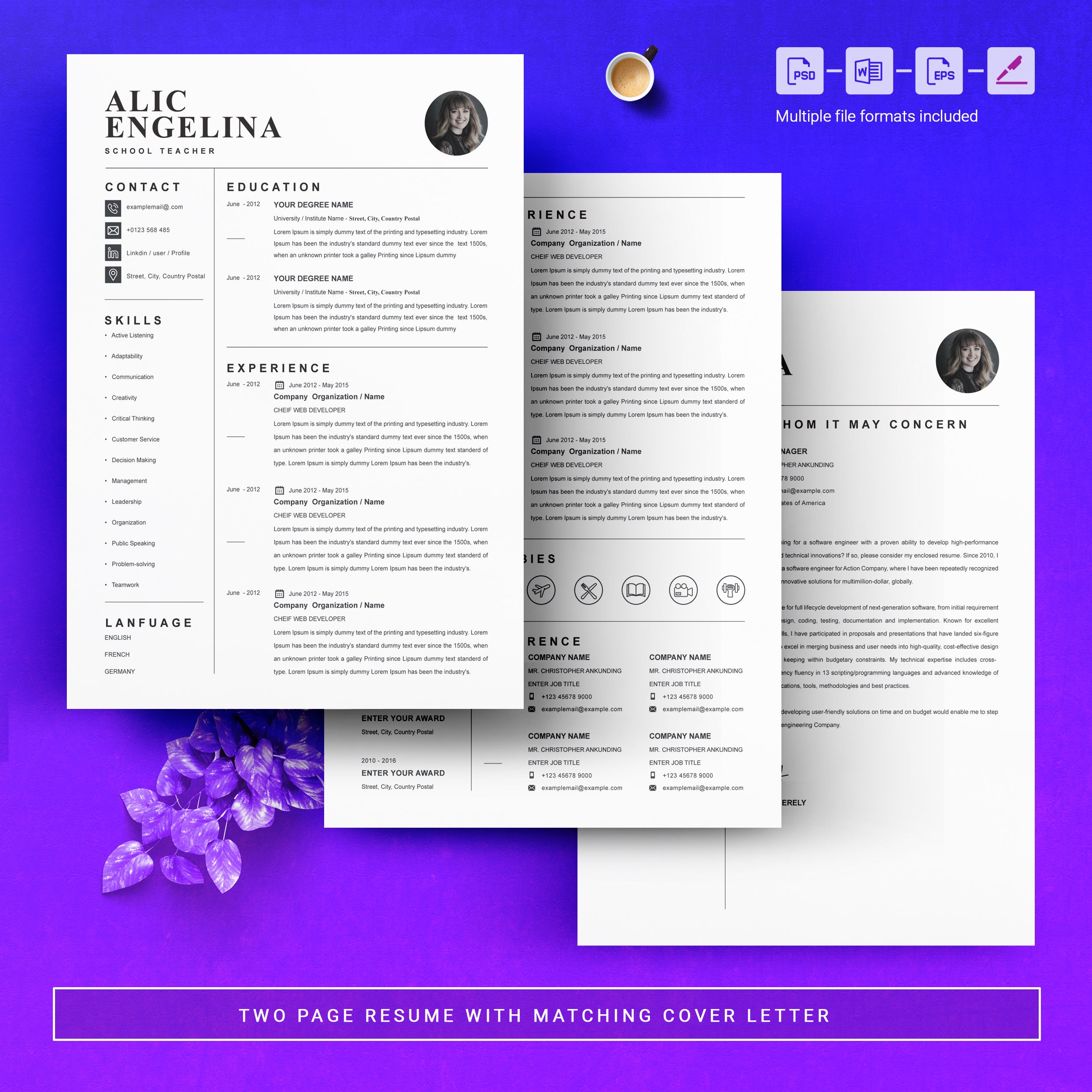CV Template Professional Clean Resume Template Instant - Etsy