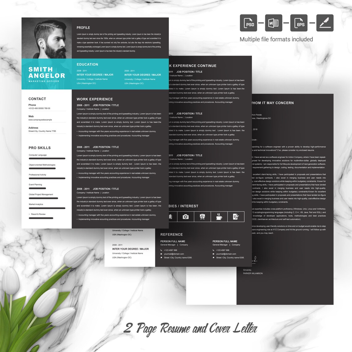 Black Resume Resume Template for Word CV Resume Cover - Etsy