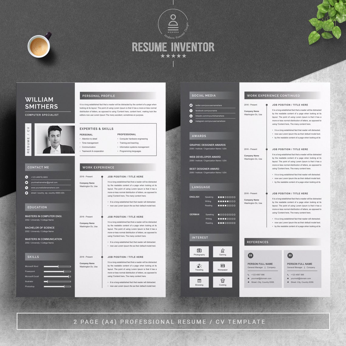 A4 Resume Template - Etsy