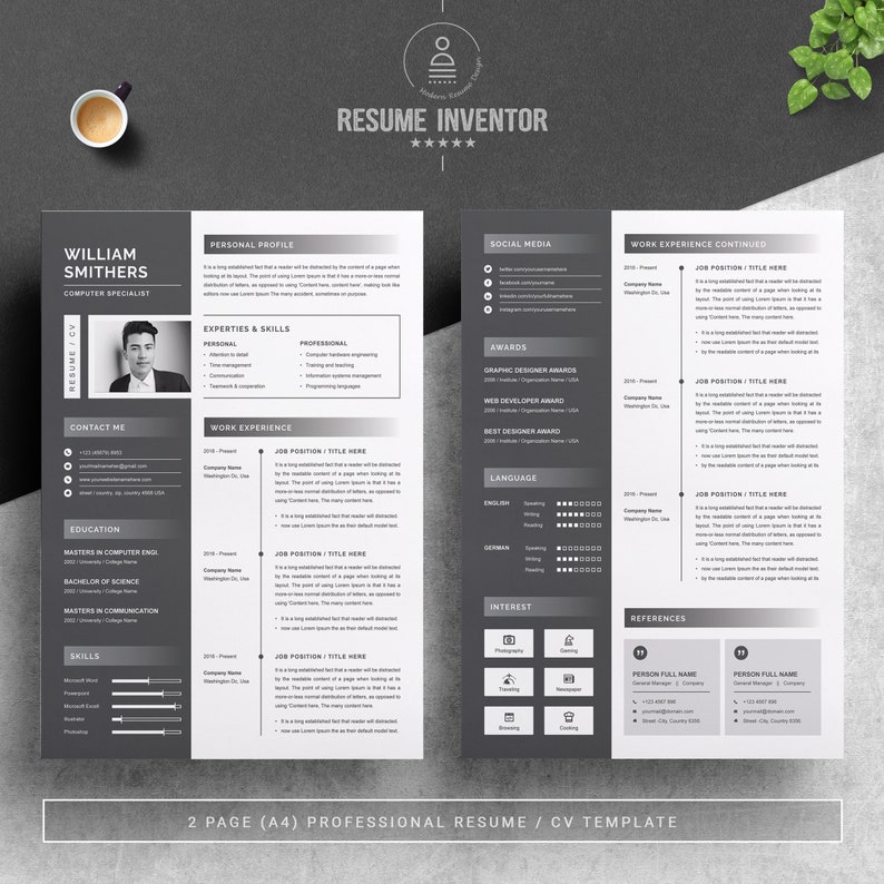 A4 Resume Template - Etsy