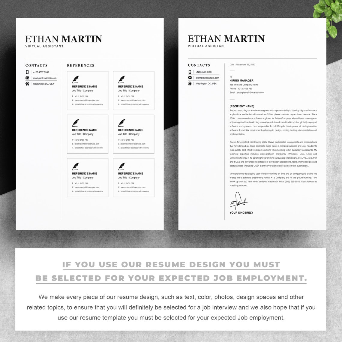 Resume Template Cover Letter References Modern Resume - Etsy