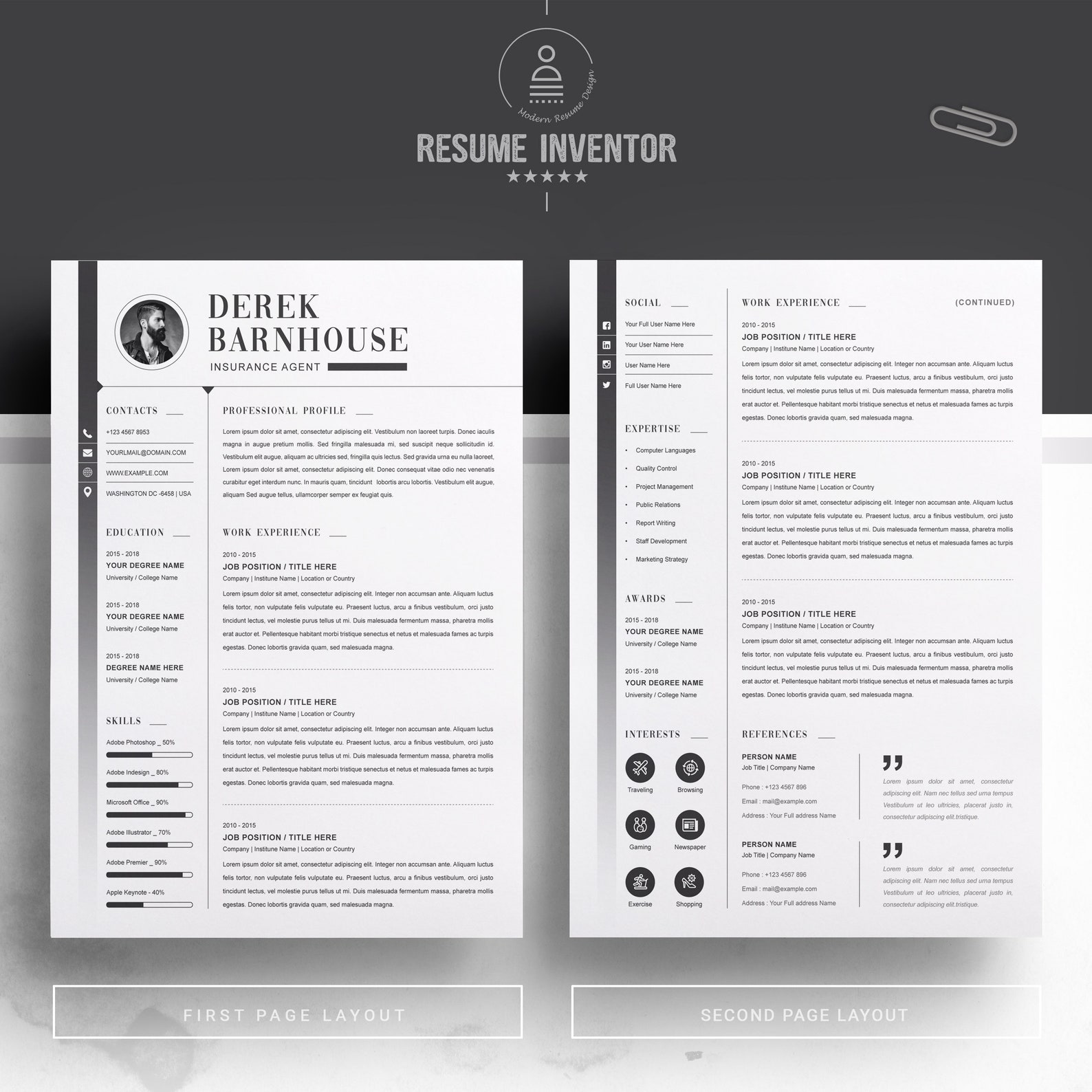 Modern, Clean One Page Resume Template | CV Template + Cover Letter ...
