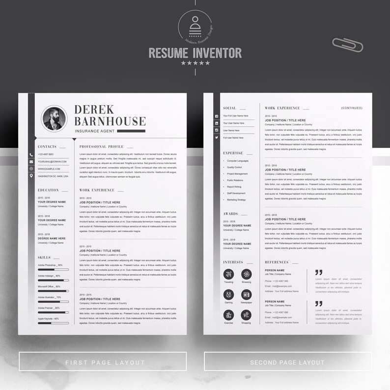 Modern, Clean One Page Resume Template | CV Template + Cover Letter ...