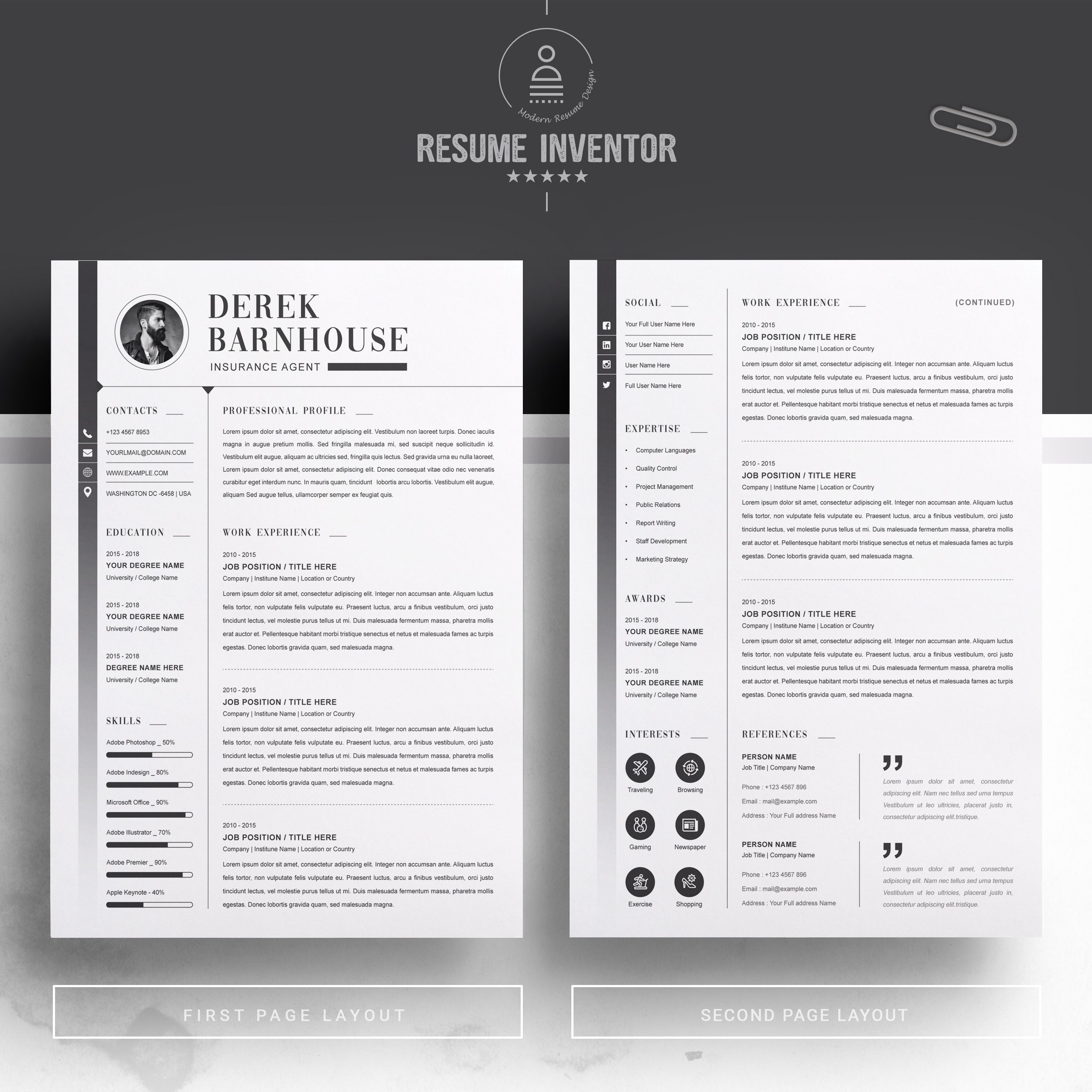 Modern, Clean One Page Resume Template | CV Template + Cover Letter ...