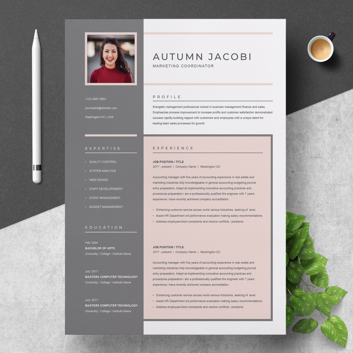 Resume Template 3 Page CV Template Cover Letter / Instant Download MS ...