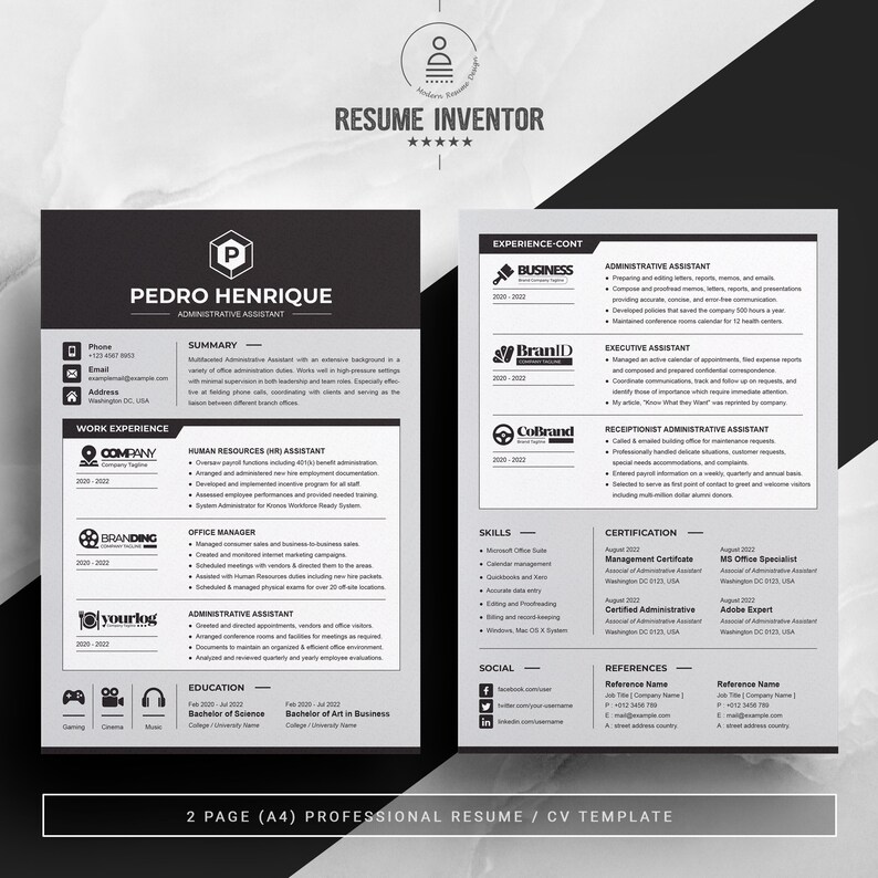 Modern & Creative Resume Template Editable CV Design With Cover Letter ...