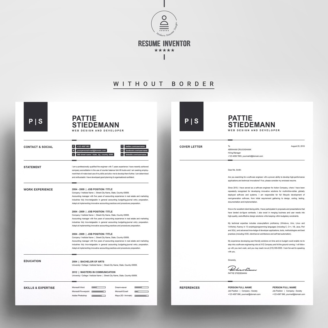 2 Pages Clean Resume Template Simple & Basic Professional - Etsy